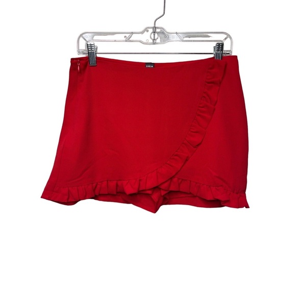 SHEIN | Skirts | Shein Red Skirt With Ruffles With Built In Shorts ...
